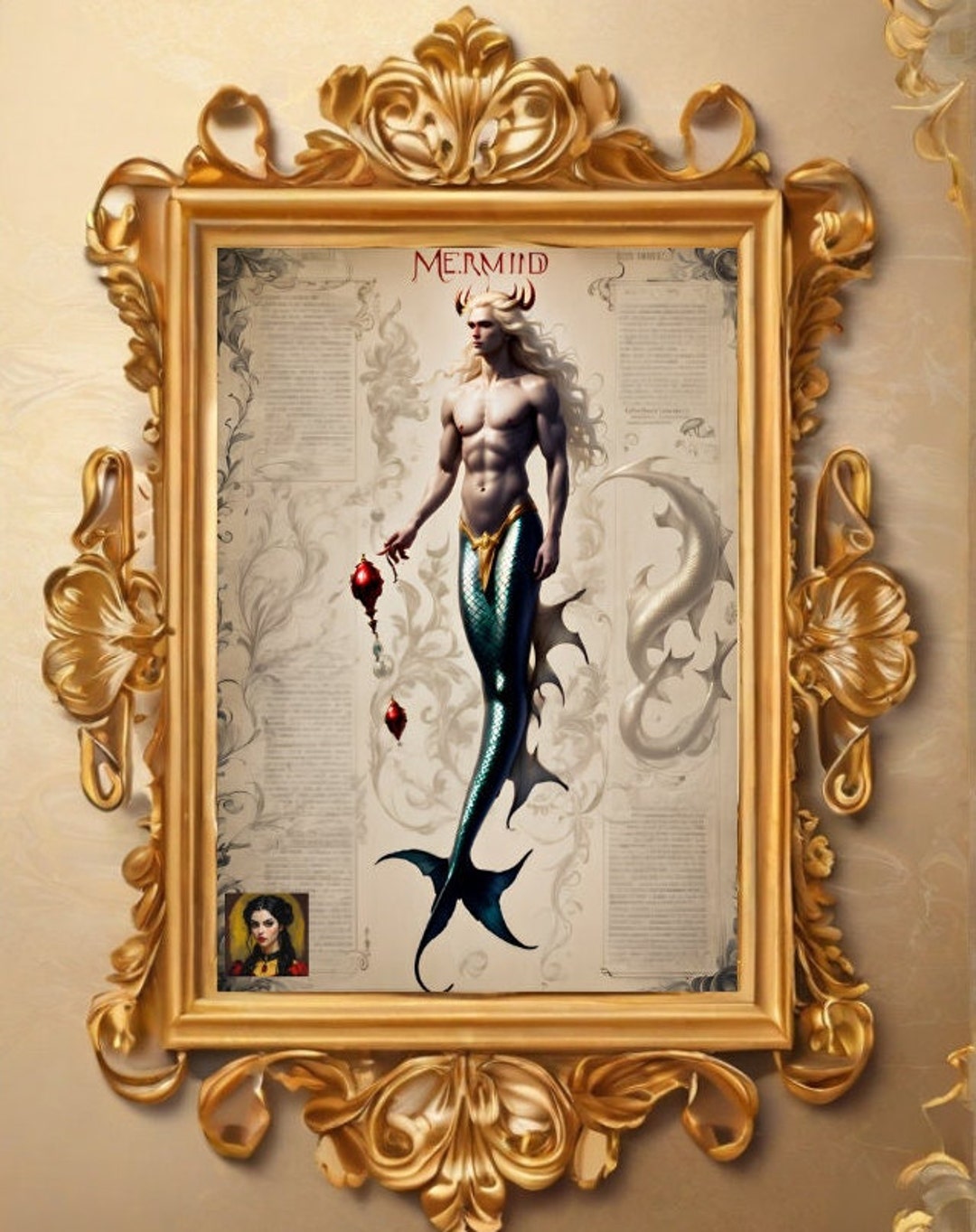 Merman Art, Vintage Merman, Gay Merman Art, Fantasy Blueprint, Male ...