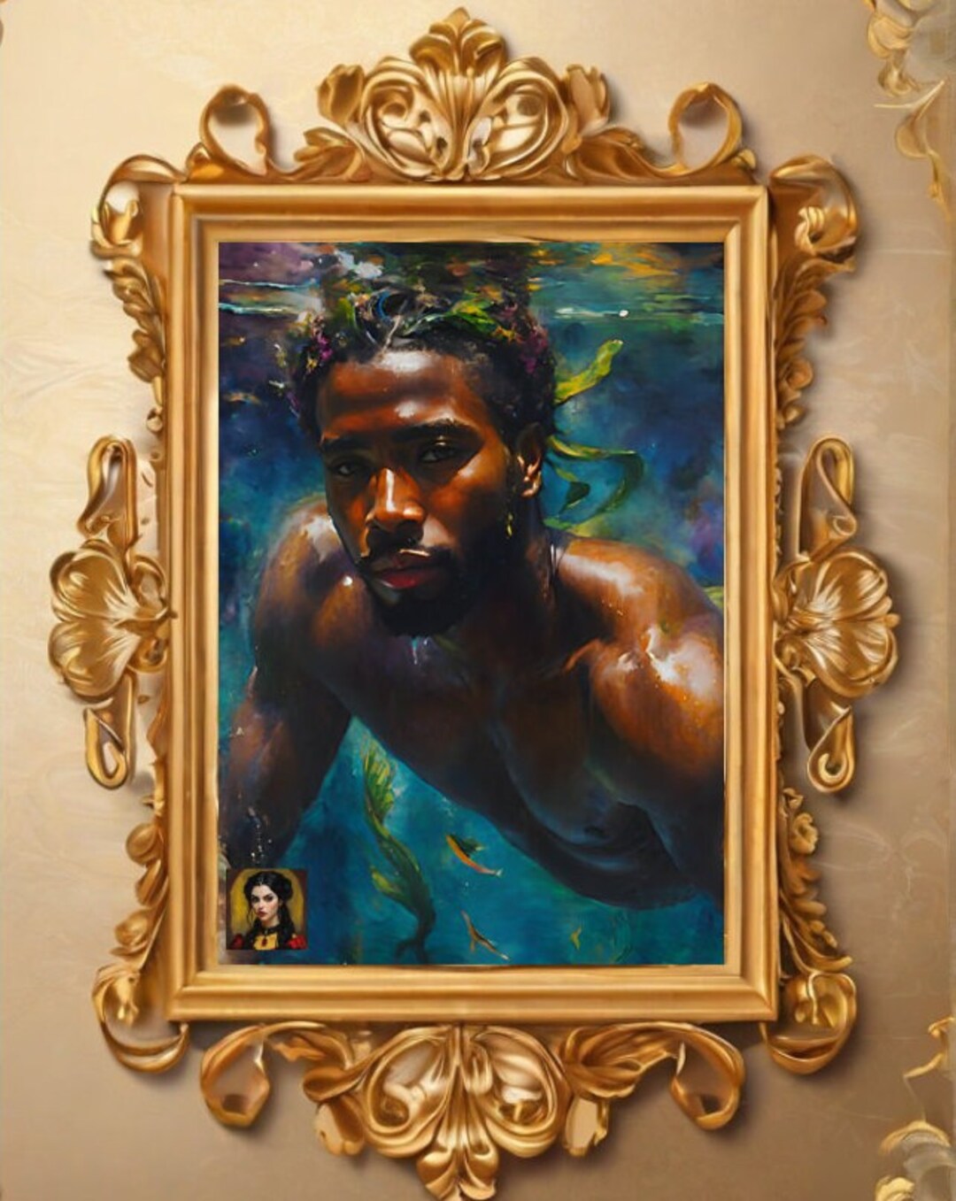 Black Gay Mermaid Art, Black Merman Art, Gay Oceancore Deco, Vintage ...