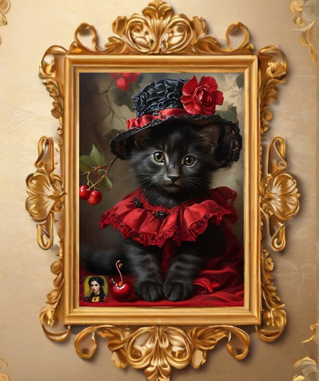 Cottagecore Cat Portrait, Victorian Cat Portrait, Cute Vintage Cat Art ...