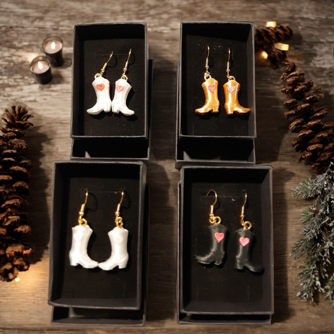 Cowboy Boot Earrings: Vivid Silk Finish, Western Gold Drops - Etsy