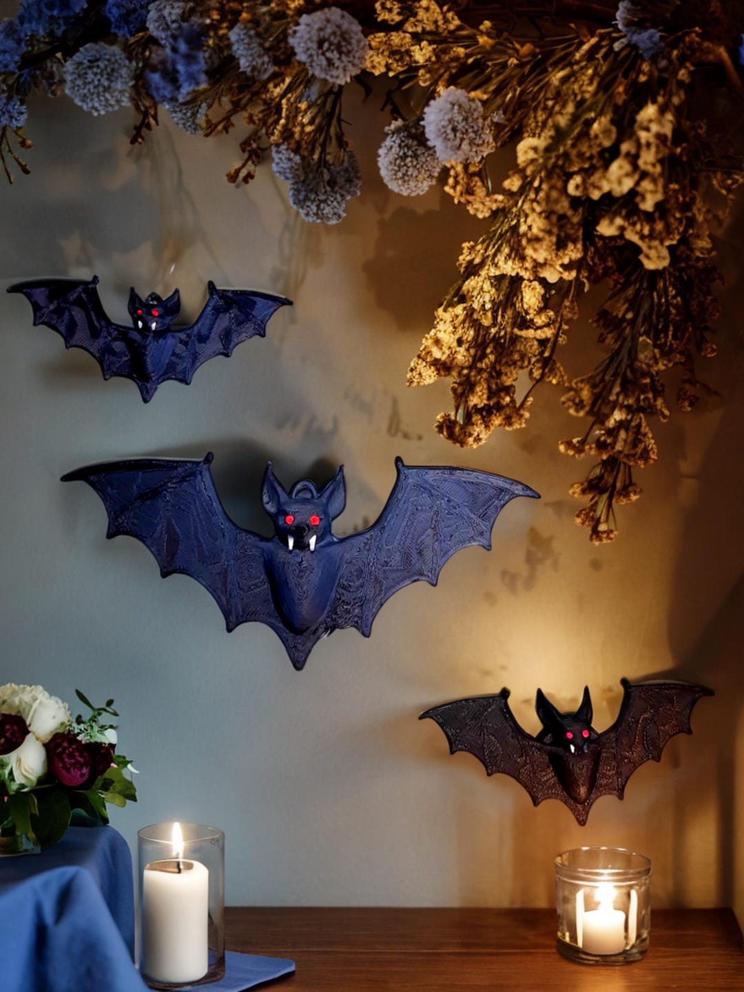 Halloween Vampire Bat Decor Set of 3: Magnetic Fridge or Hanging ...