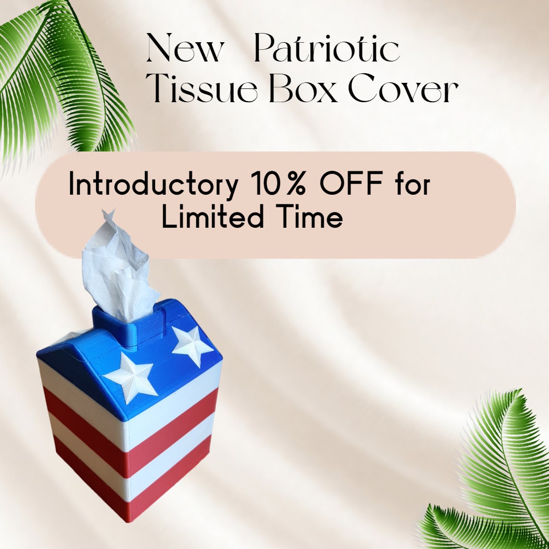 Patriotic Square Tissue Box Cover Puffs Holiday Home Decorative Kleenex ...