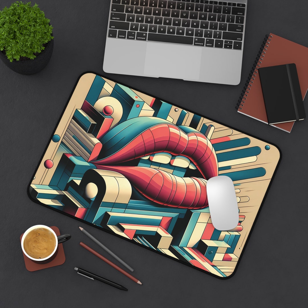 LIPS / Aesthetic Desk Mat Mid-century Art Decor, Unique Desk Mat ...