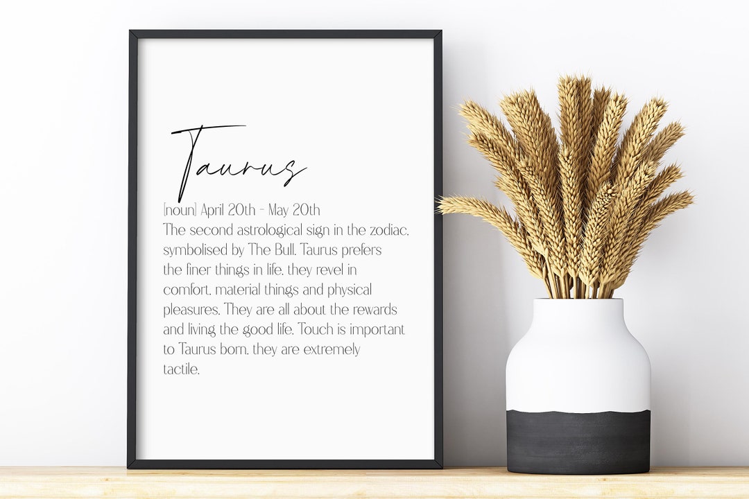 Taurus Definition Print Digital Print Zodiac Sign Prints Star Sign ...