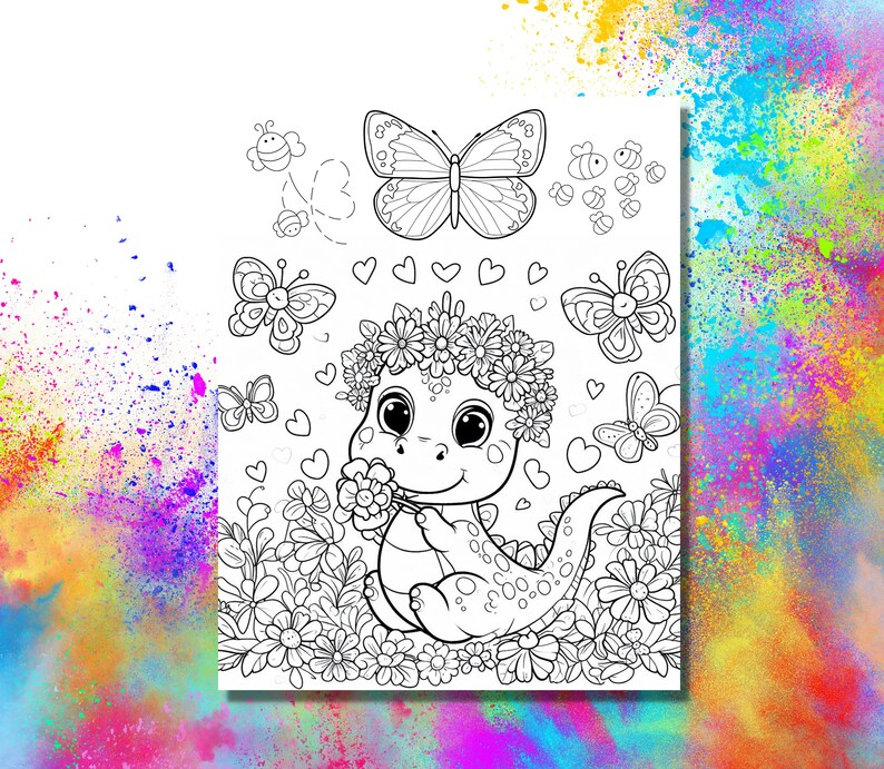 Dinosaurs & Butterflies Coloring Pages, Dinosaur Coloring Book ...