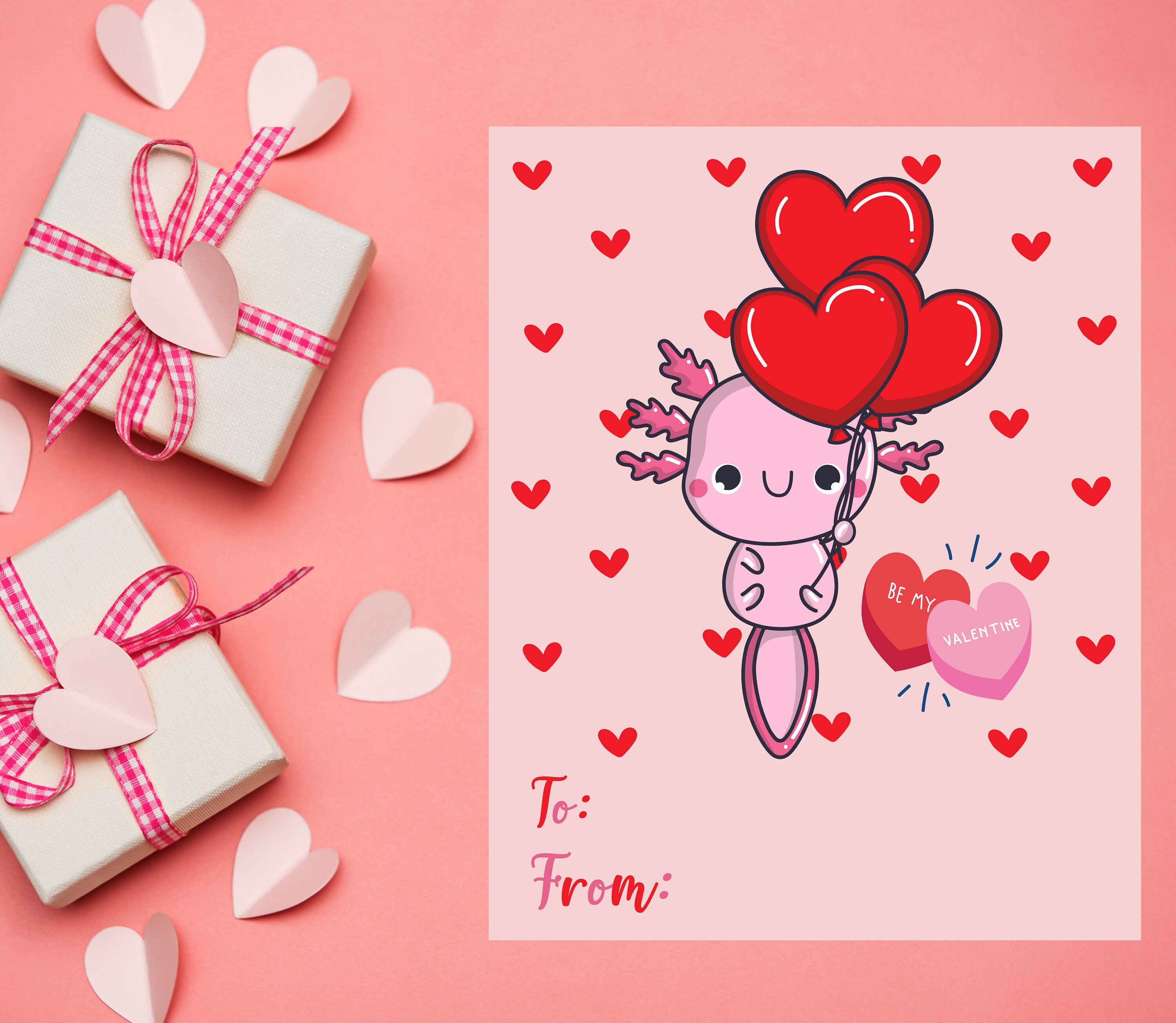 Axolotl Valentines Day Cards, Printable Axolotl Valentines, Valentine ...