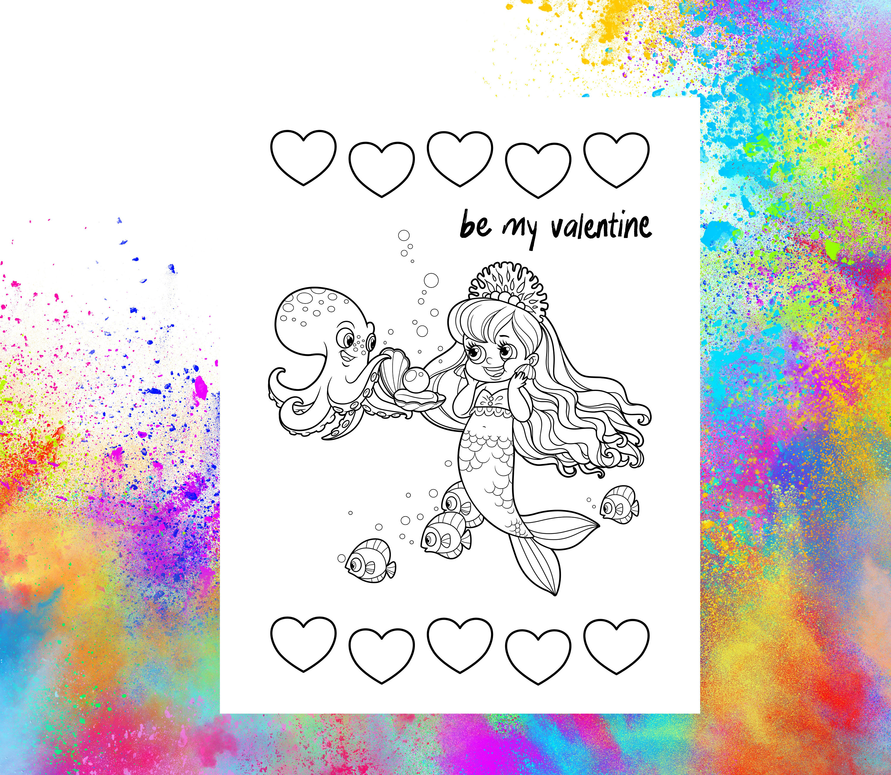 Mermaid Valentine Coloring Pages, Valentine Coloring Printables ...