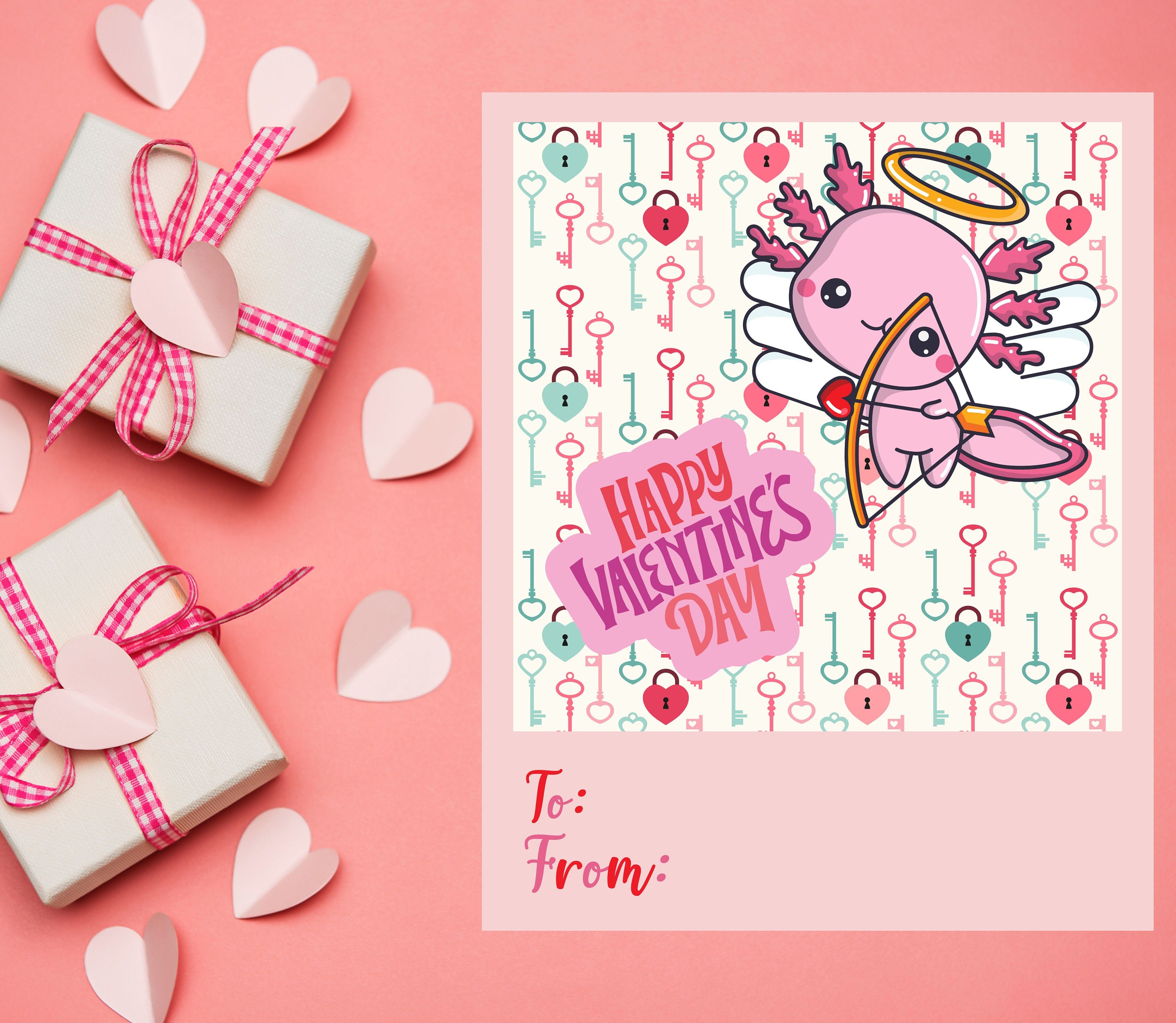 Axolotl Valentines Day Cards, Printable Axolotl Valentines, Valentine ...