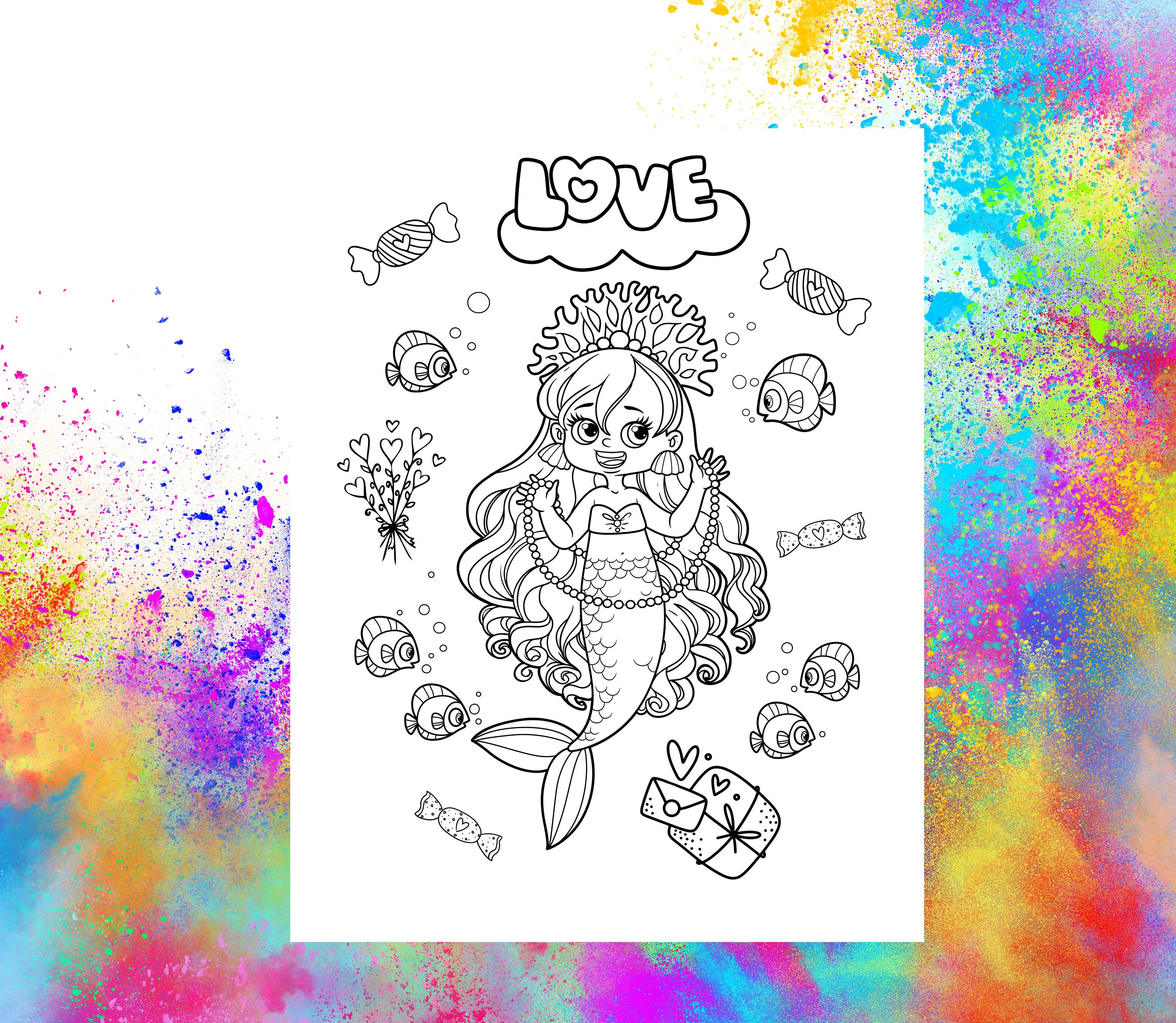 Mermaid Valentine Coloring Pages, Valentine Coloring Printables ...