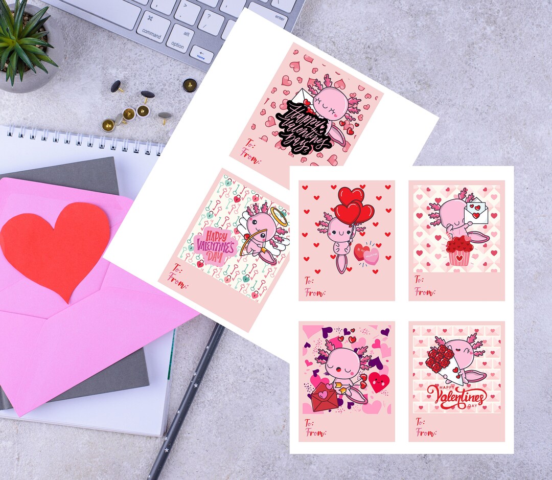 Axolotl Valentines Day Cards, Printable Axolotl Valentines, Valentine ...