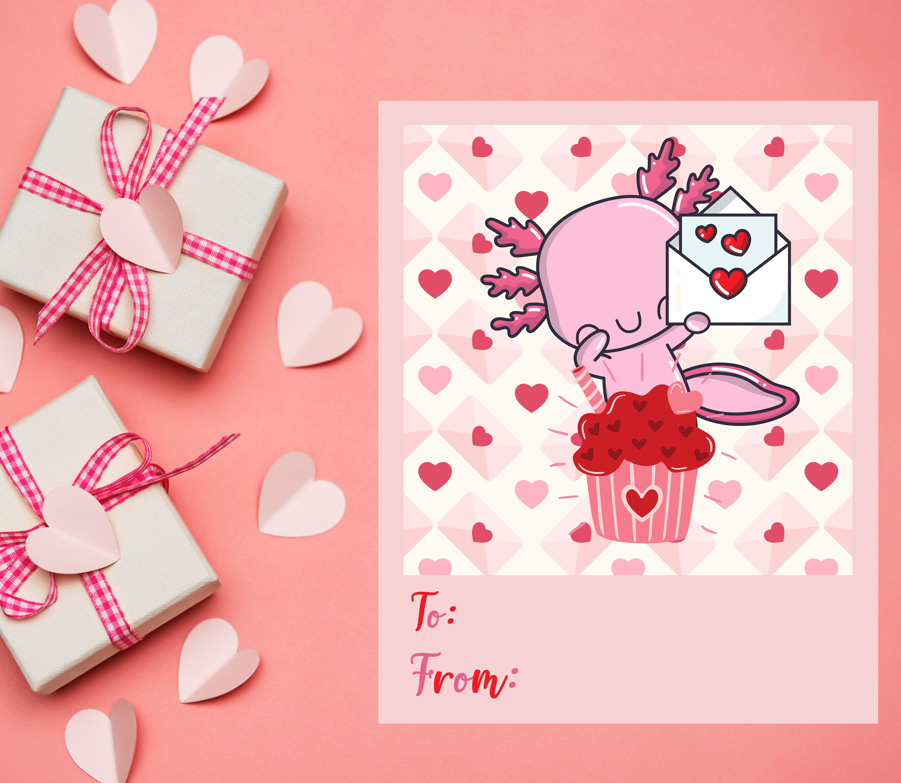 Axolotl Valentines Day Cards, Printable Axolotl Valentines, Valentine ...