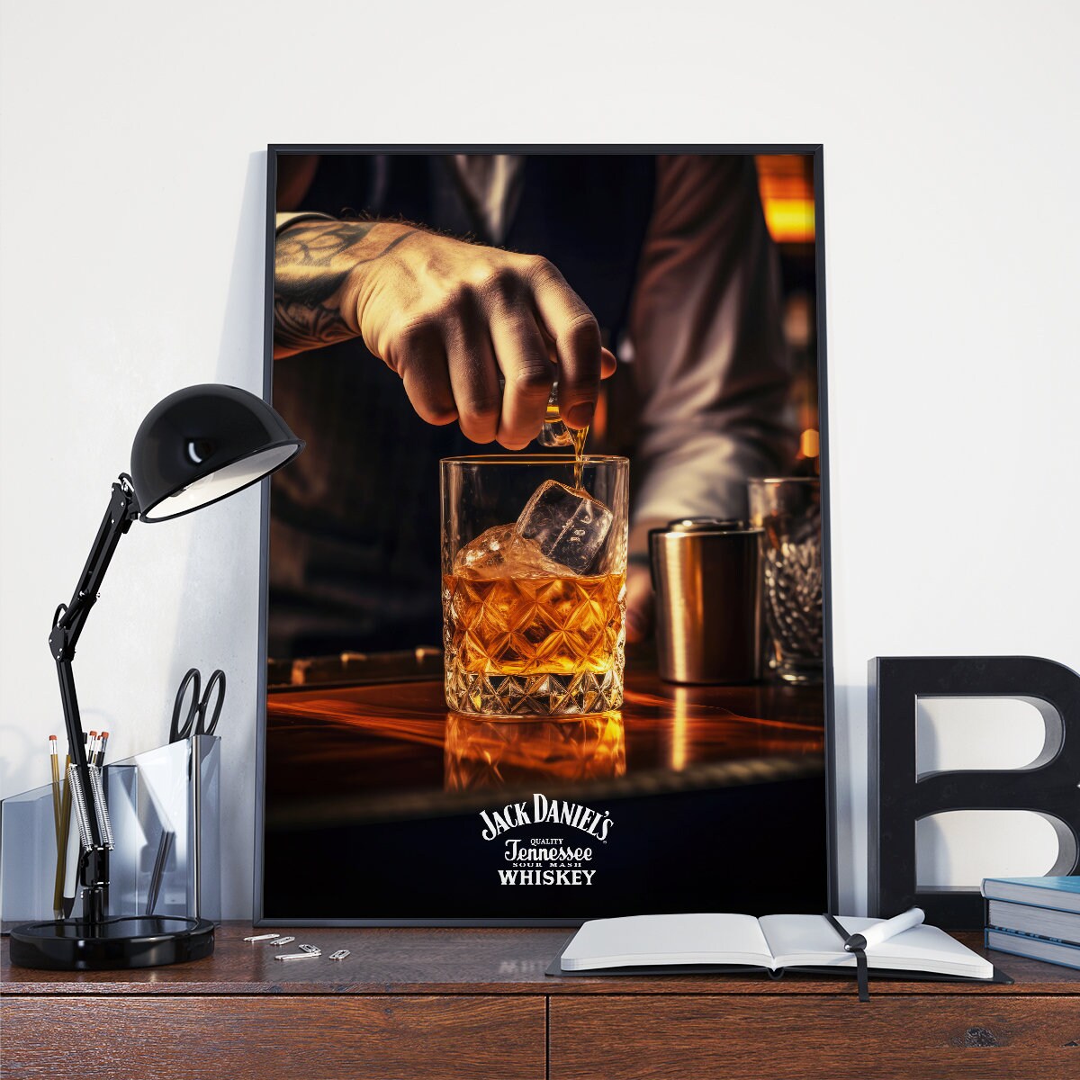Jack Daniels Whisky Poster, Whisky Poster, Bar Cart Print, Black and ...
