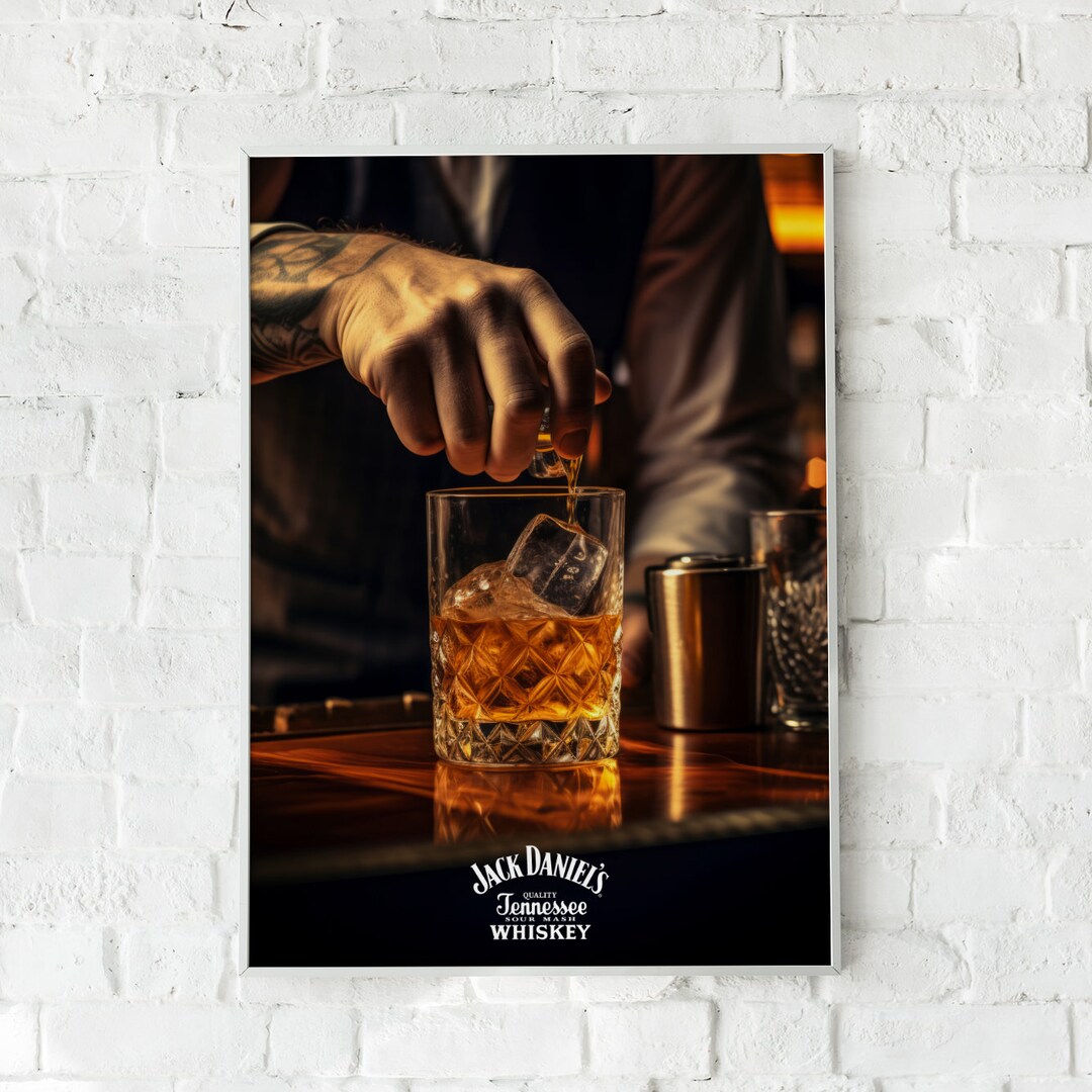 Jack Daniels Whisky Poster, Whisky Poster, Bar Cart Print, Black and ...