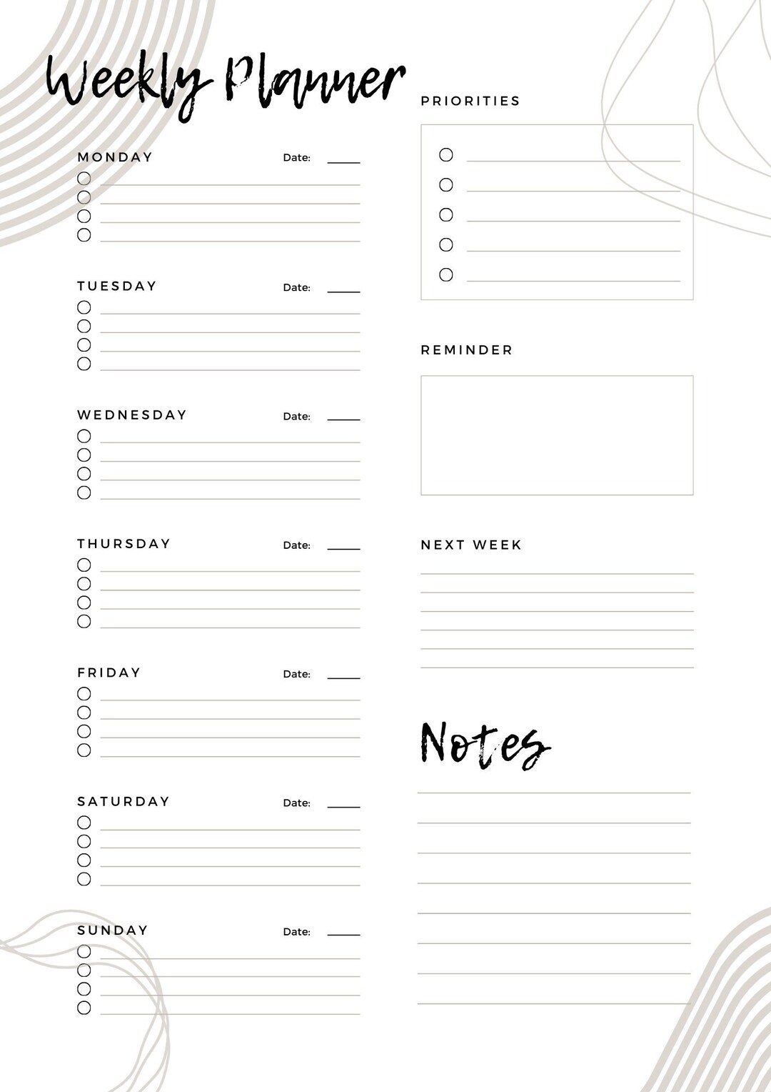 Weekly Planner Beige Color - Etsy
