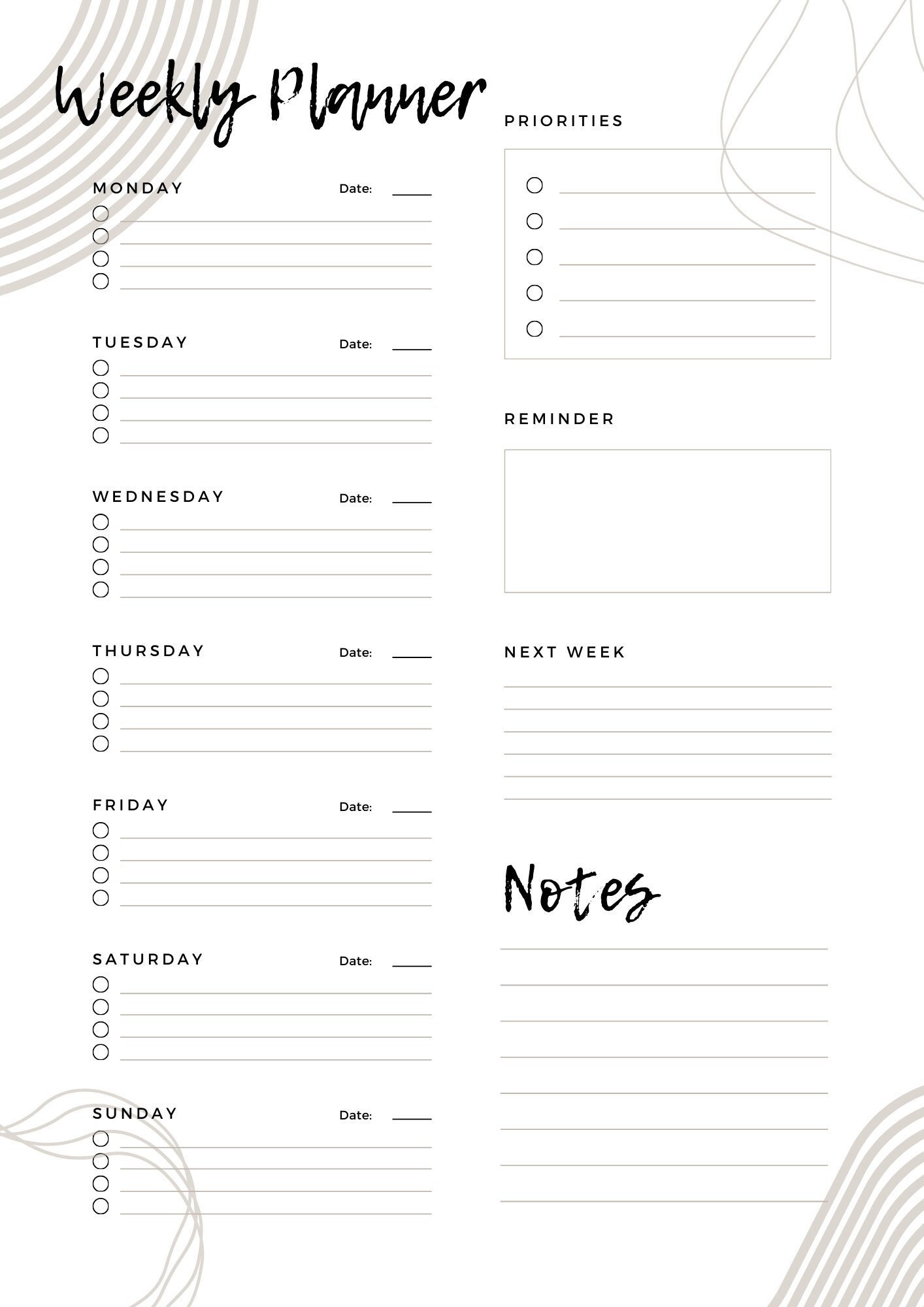 Weekly Planner Beige Color - Etsy