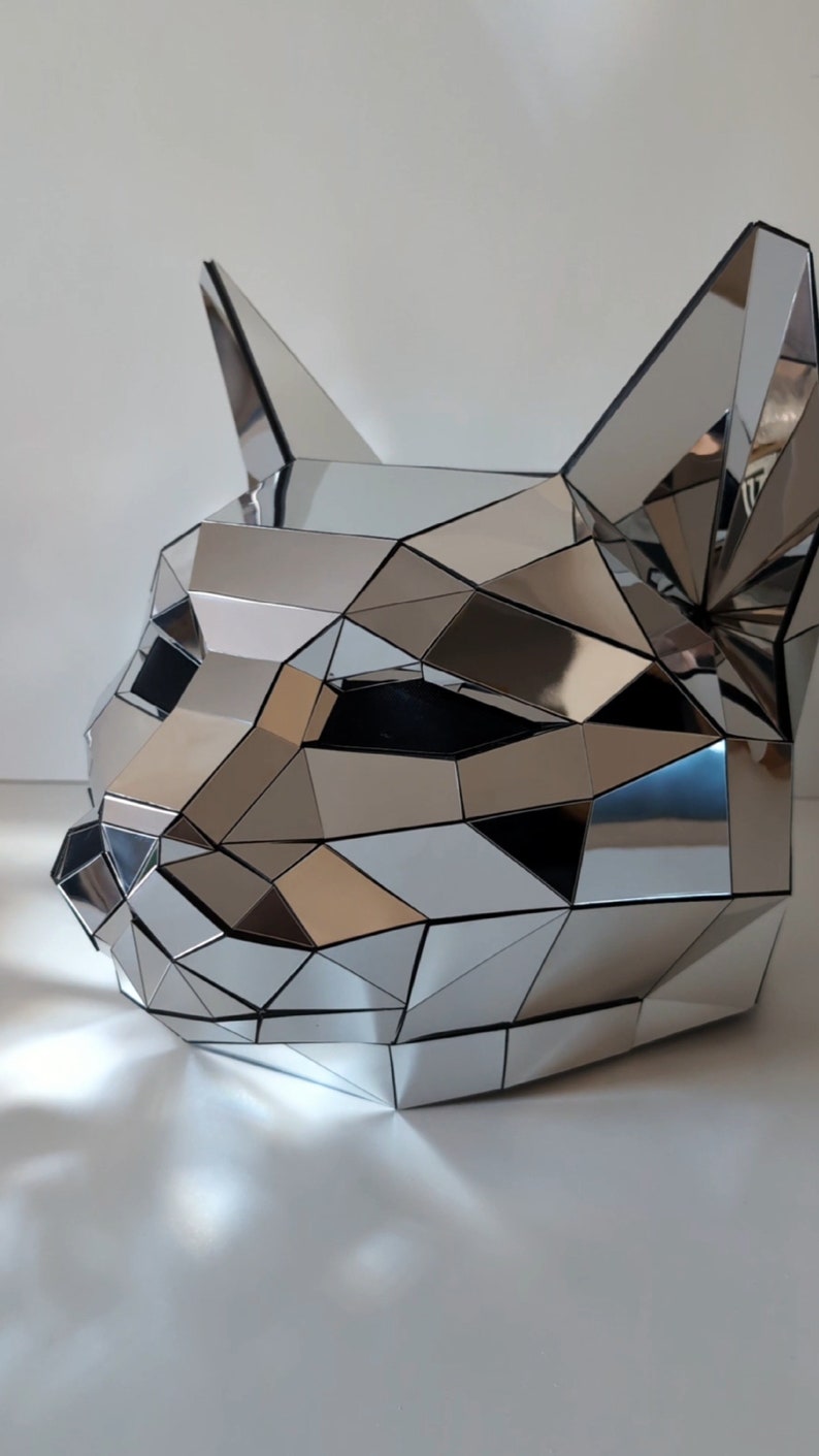 Low Poly Mirror Plastic Cat Unisex Full Head Mask - Etsy