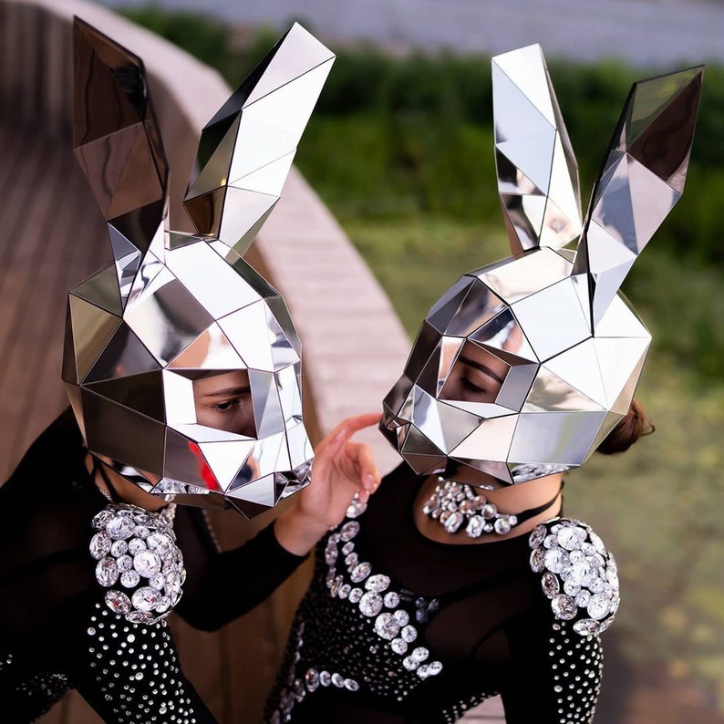 1 Pc Low Poly Mirror Plastic Rabbit (version 1) Unisex Full Head Mask ...