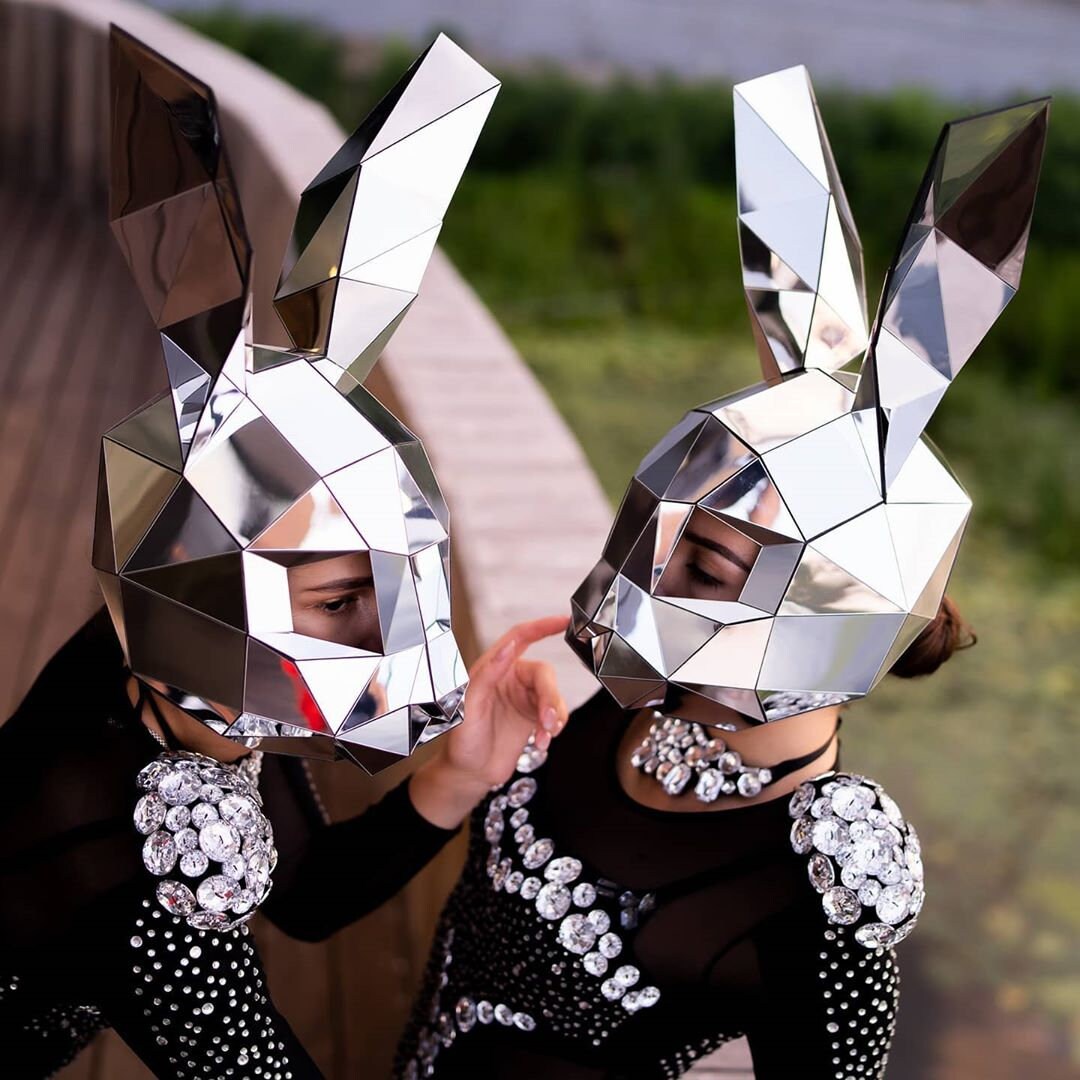1 Pc Low Poly Mirror Plastic Rabbit (version 1) Unisex Full Head Mask ...