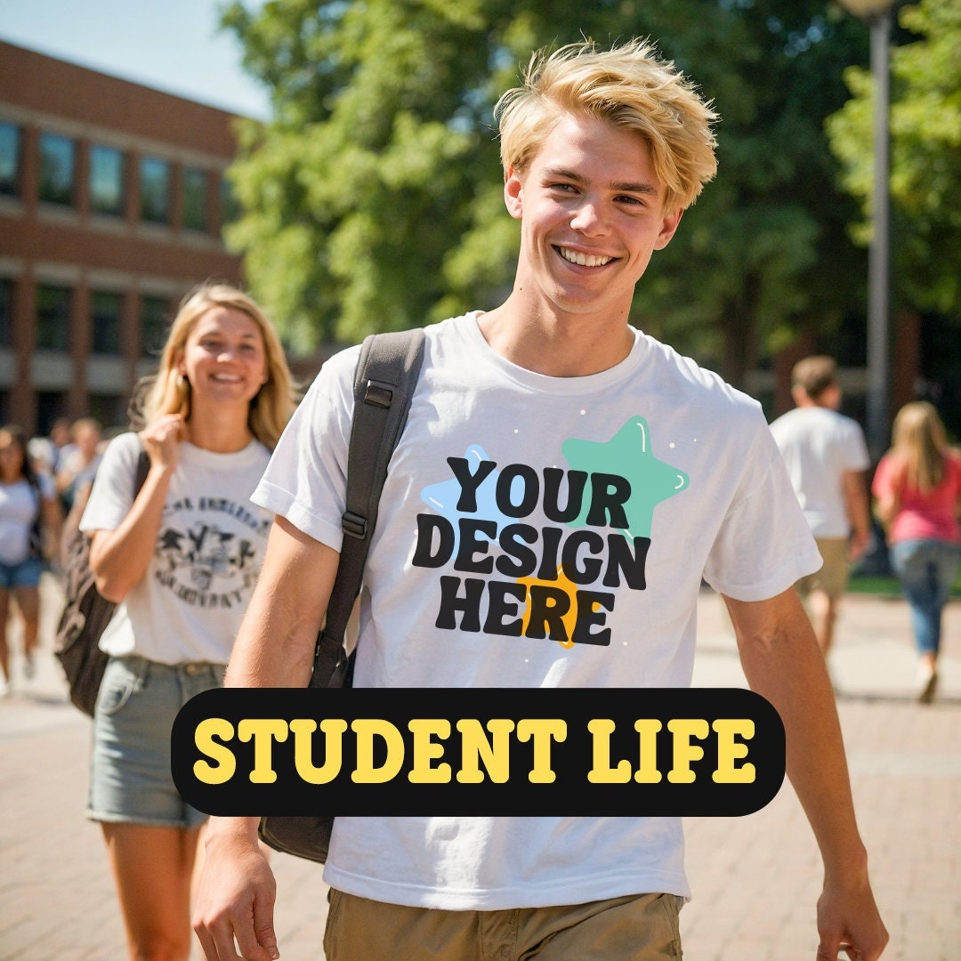 5 Student Life White T-shirt Mock Ups Bundle New Shirt Gildan 5000 ...