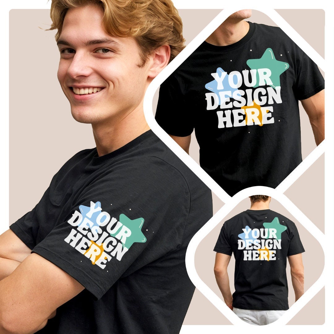Front Back Sleeve Collage Set, Black T-shirt Mock Up, New Shirt Mockup ...