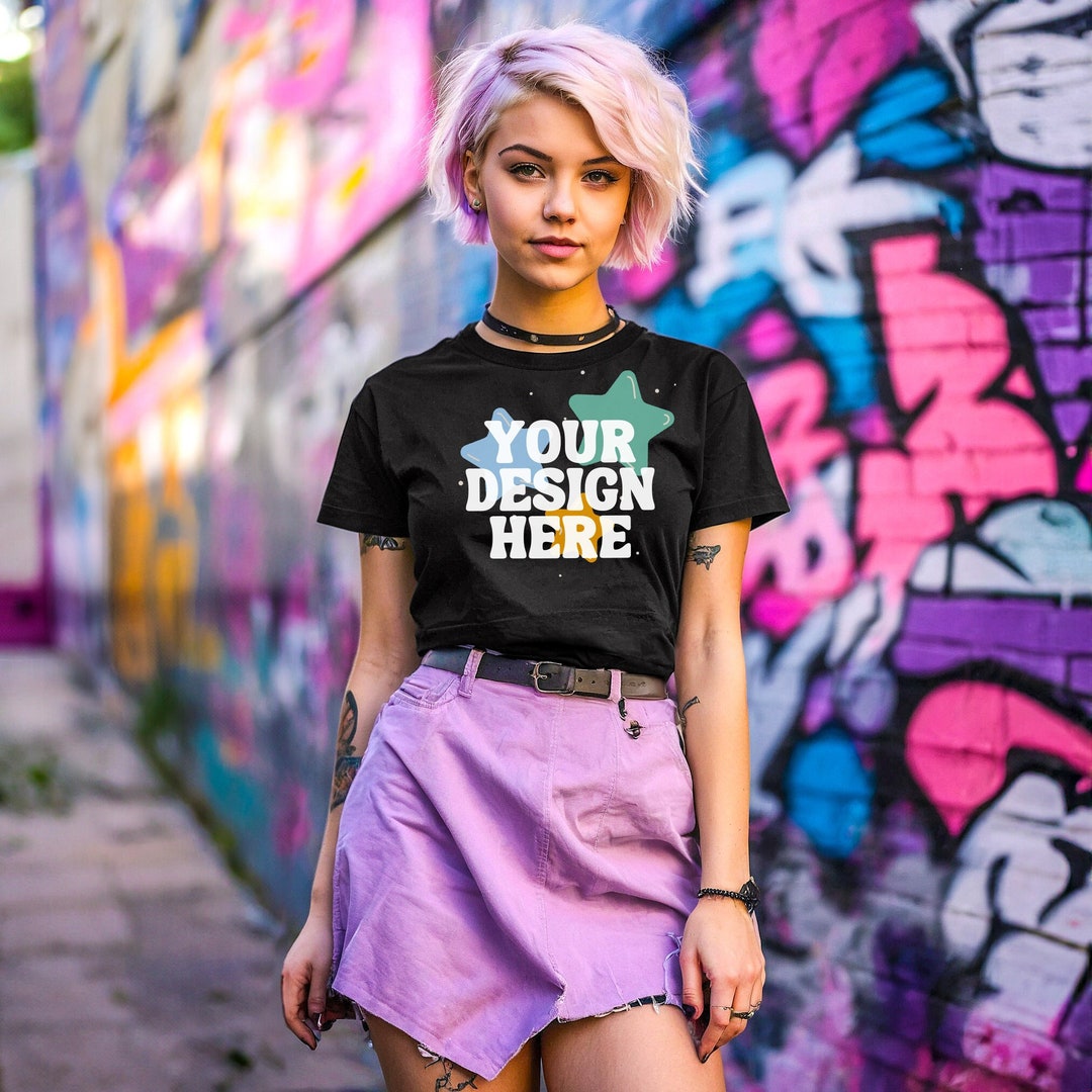Edgy Graffiti Girl Gildan 5000 Black T-shirt Mock Up, New Shirt Mockup ...