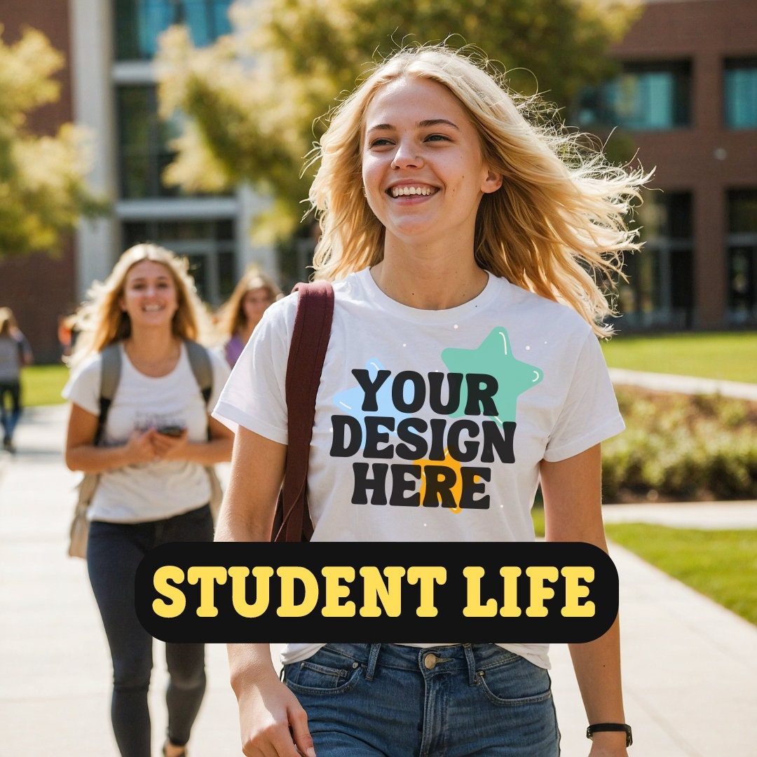5 Student Life White T-shirt Mock Ups Bundle New Shirt Gildan 5000 ...