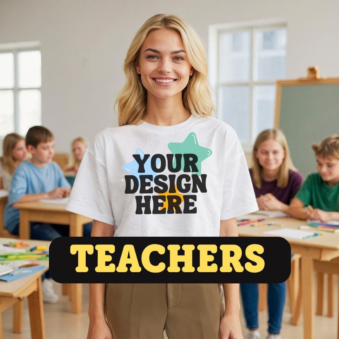 5 Teachers in White T-shirt Mock Ups Bundle New Shirt Gildan 5000 ...