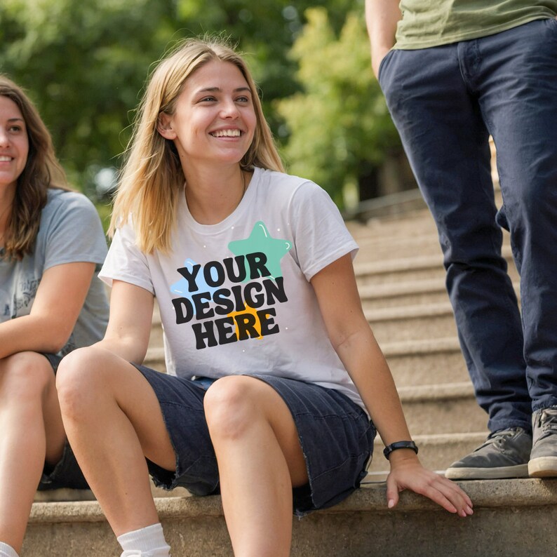 5 Student Life White T-shirt Mock Ups Bundle New Shirt Gildan 5000 ...