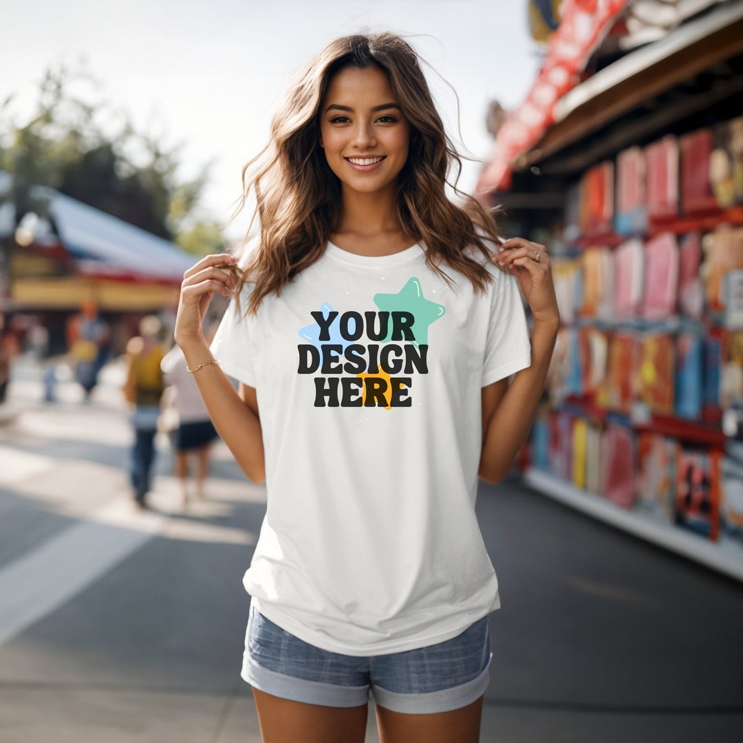 Girl at Fair Gildan 5000 White T-shirt Mock Up, New Shirt Mockup ...