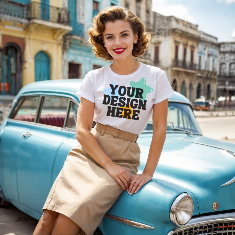 5 50s Pin up Girls in White T-shirt Mock Ups Bundle, Gildan 5000 New ...