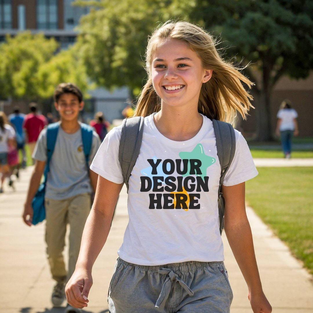 5 High School Girl White T-shirt Mock Ups Bundle New 2024 Shirt Gildan ...