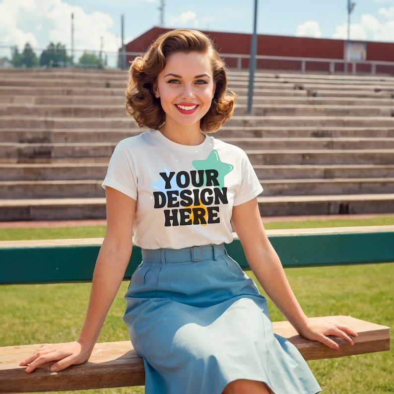 5 50s Pin up Girls in White T-shirt Mock Ups Bundle, Gildan 5000 New ...