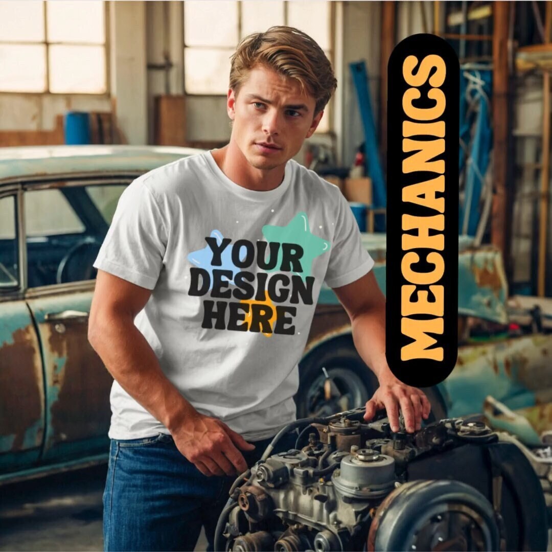 10 Auto Mechanics in White T-shirt Mock Ups Bundle, New Gildan 5000 ...