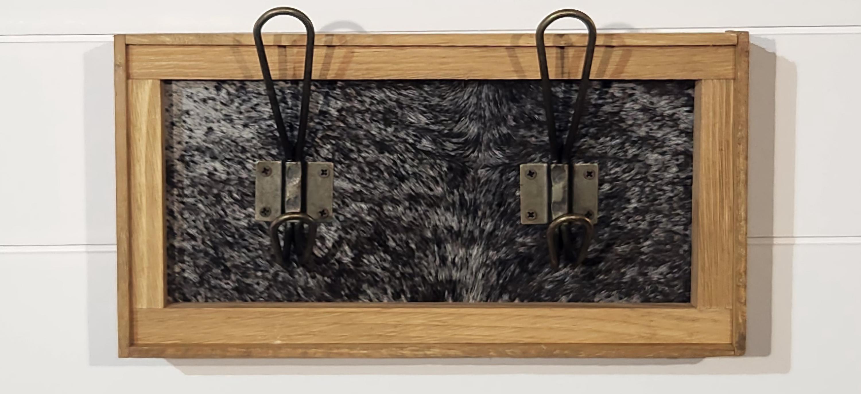 12" Cowhide & Reclaimed Wood Hat/coat Rack With 2 Antique Brass Hooks ...