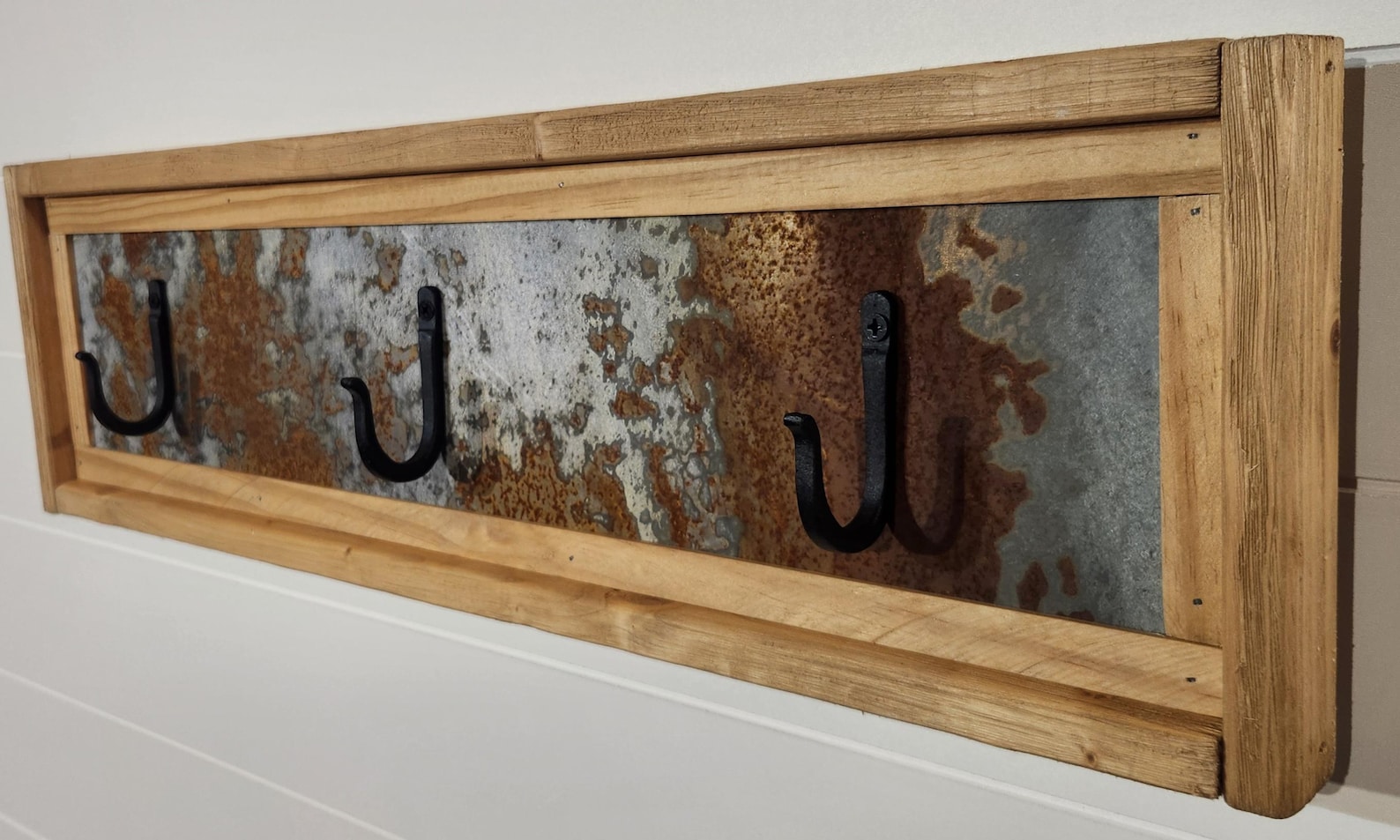 24" Rustic Tin & Reclaimed Wood Hat Rack With 3 Cast Iron Hooks - Etsy