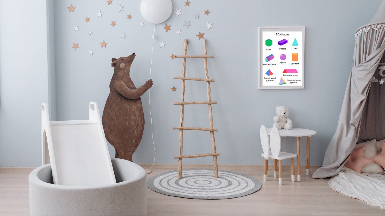 2d And 3d Shapes Posters For Nursery Bedroom Classroom Educational