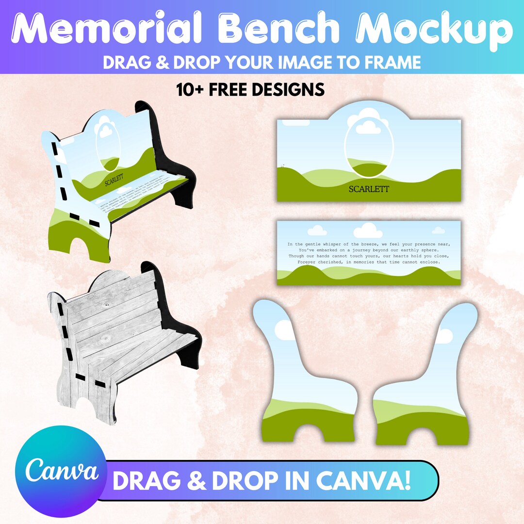 Memorial Bench Mockup Canva Template, Sublimation Memorial Bench Design ...
