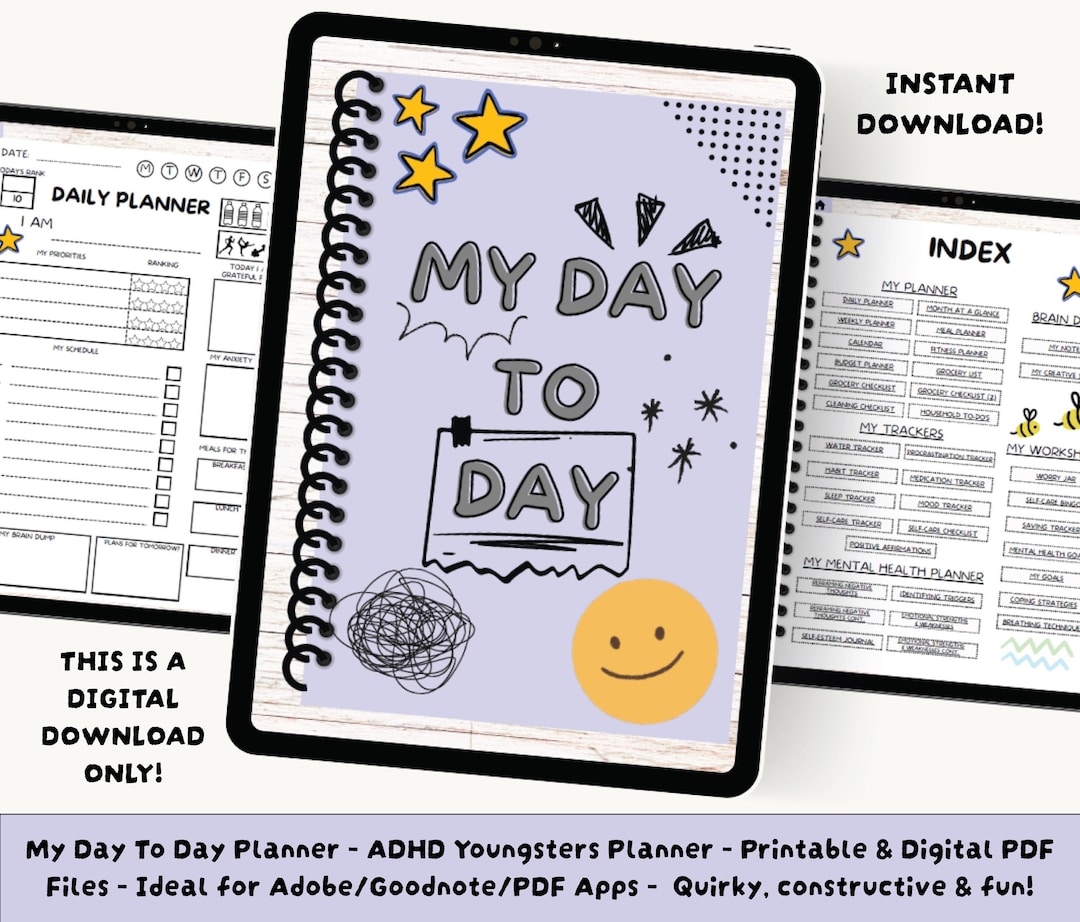 My Day to Day ADHD Planner, Printable ADHD Journal Planner, Notability ...