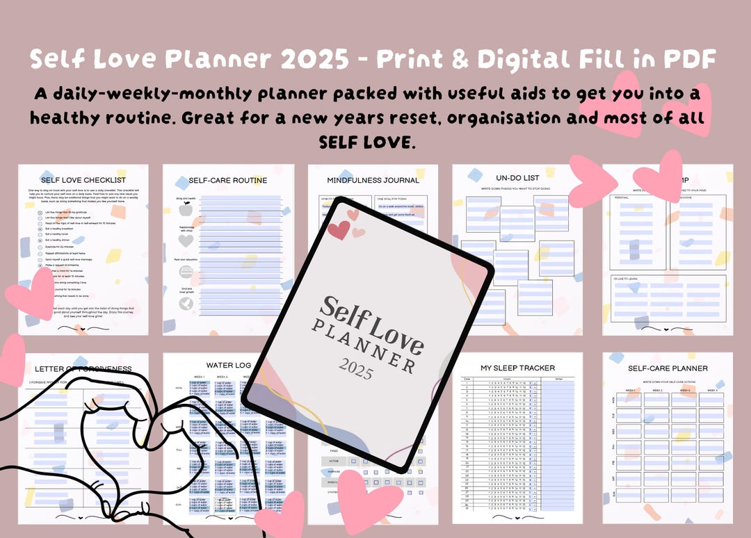 Self Love Planner 2025, Self Care Digital & Print Journal, Monthly ...