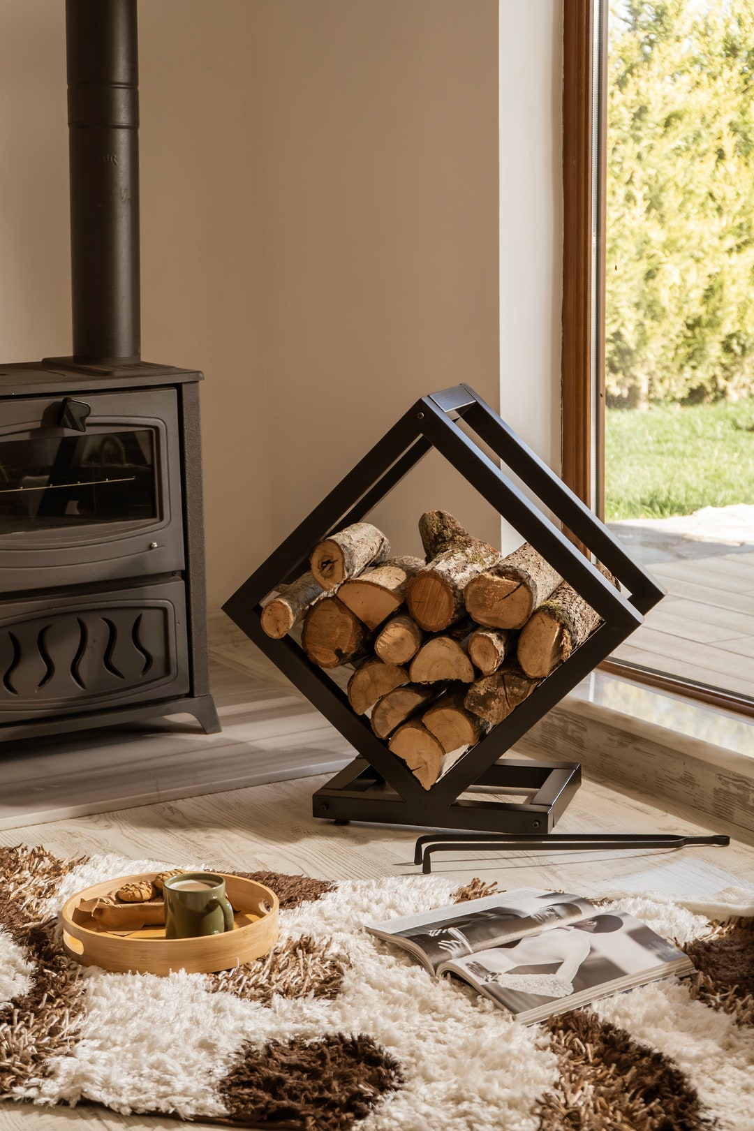 Handcrafted Steel Firewood Rack: Indoor Fireplace Log Holder - Etsy