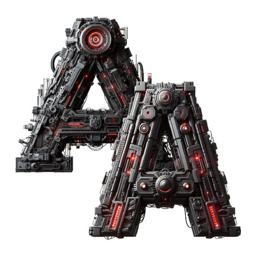 PNG Mechanical Letters Cyberpunk Style Letter Letters A to Z, Numbers 0 ...