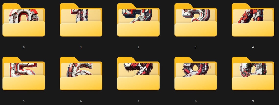 PNG MECHA Style, Letters A to Z, Numbers 0-9, 5 Types Each, Total 180 ...