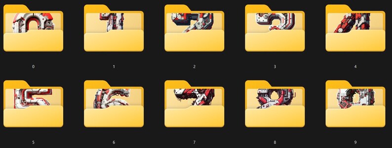 PNG MECHA Style, Letters A to Z, Numbers 0-9, 5 Types Each, Total 180 ...