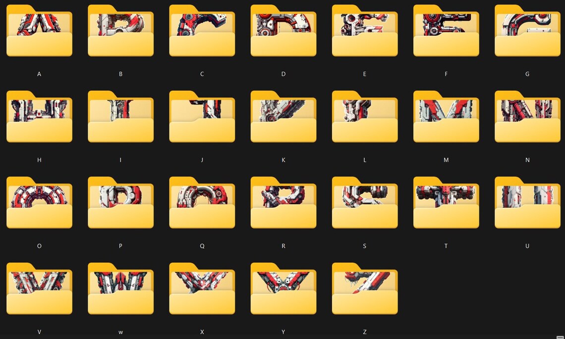 PNG MECHA Style, Letters A to Z, Numbers 0-9, 5 Types Each, Total 180 ...