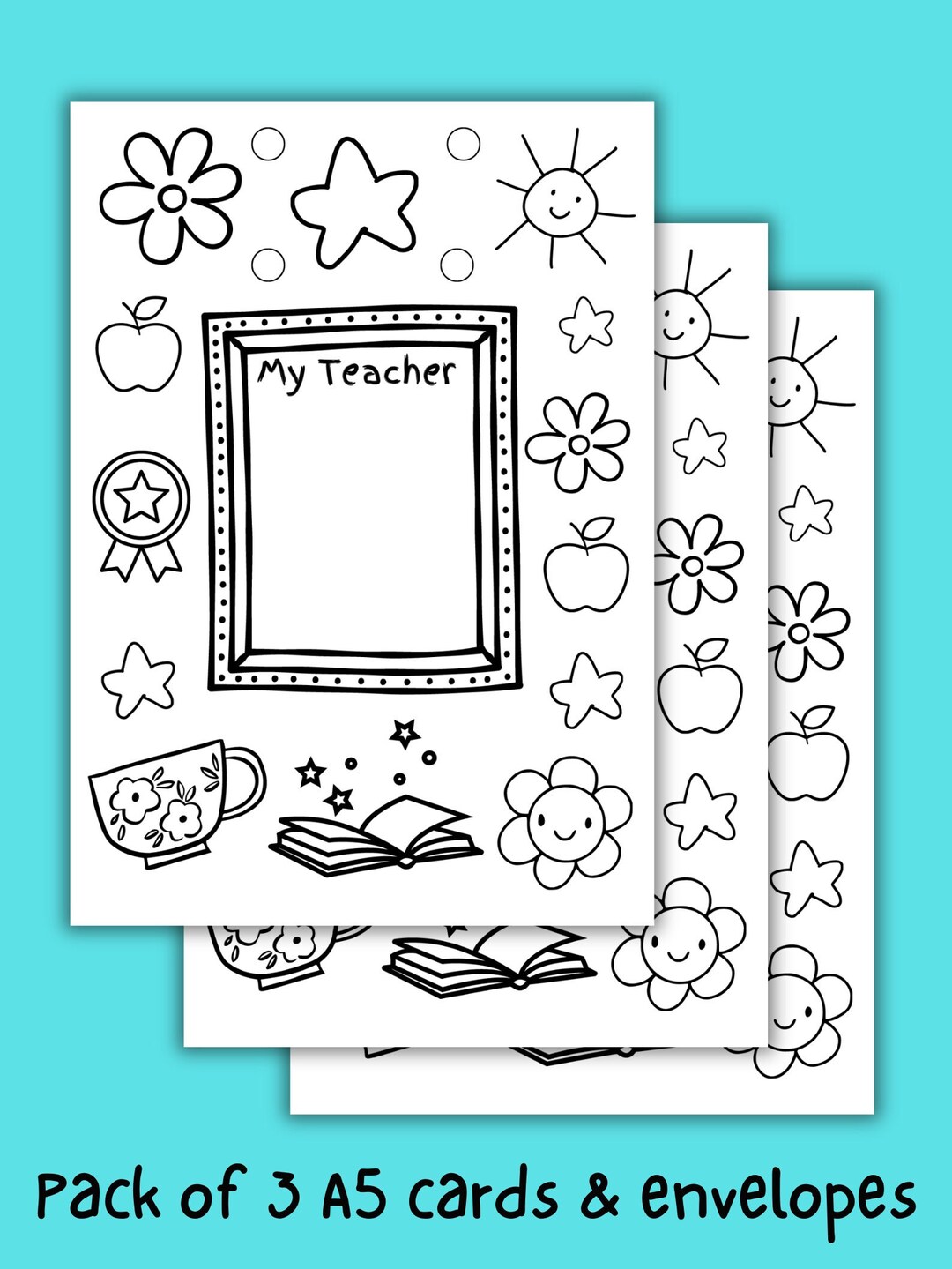 Thank You Teacher Colour in Cards/ Set of 3 - Etsy
