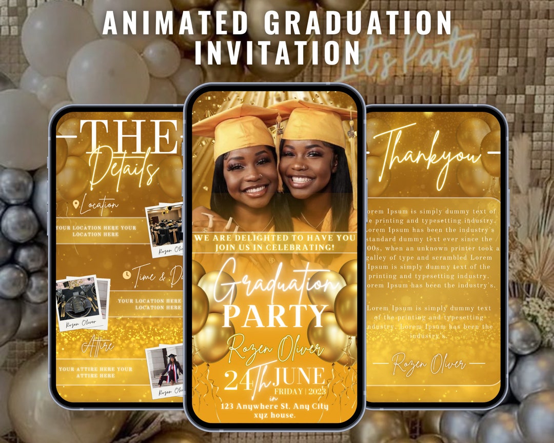 Digital Graduation Party Invitation, Animated Gold College Announcement ...