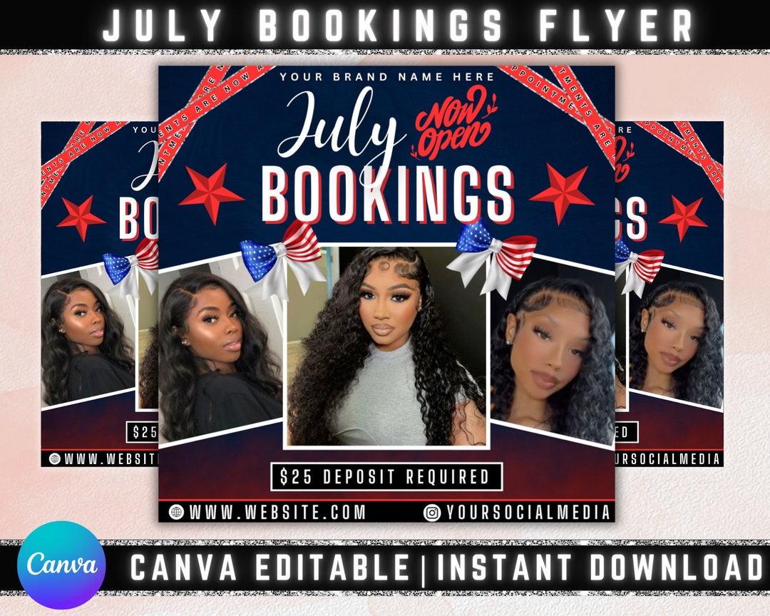 July Bookings Flyer, July Bookings Available, July Appointment Flyer ...