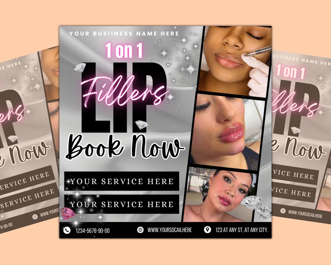 Lip Fillers Flyer, Botox Fillers Instagram Post, Digital Templates Lip ...