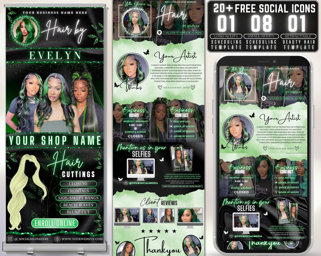 DIY Retractable Beauty Hair Banner Template, Acuity Hair Banner, Canva ...