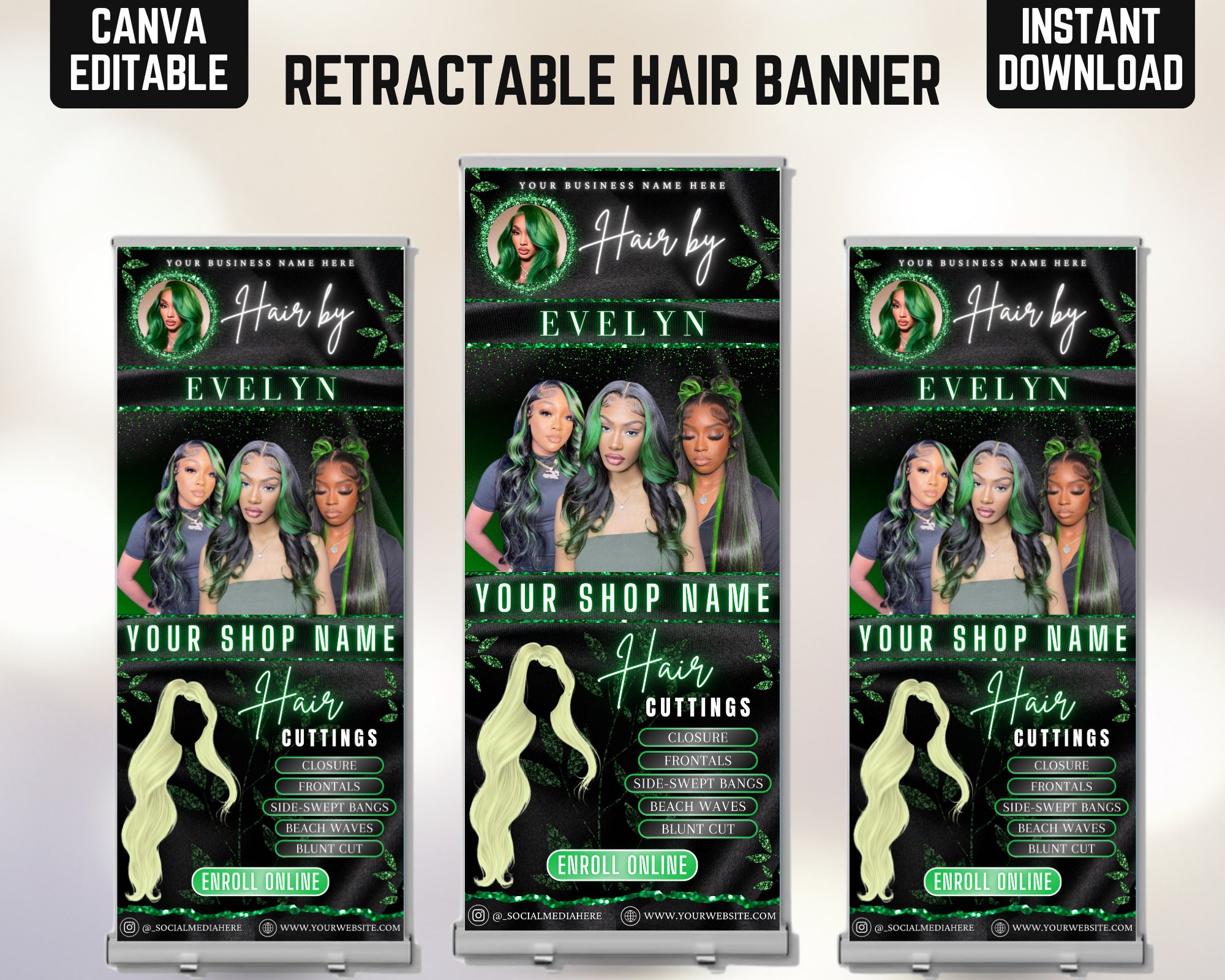 DIY Retractable Beauty Hair Banner Template, Acuity Hair Banner, Canva ...